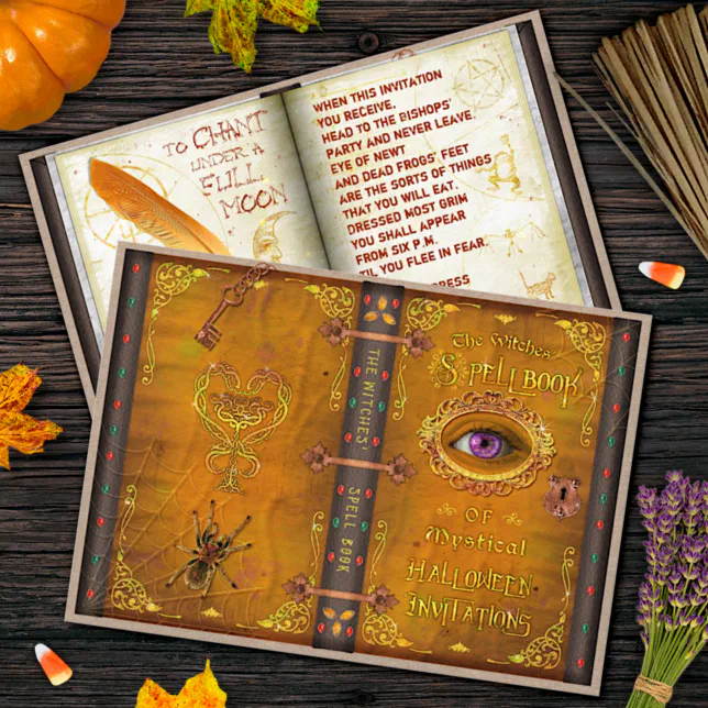 Halloween Witches Magic Spell Book Spooky Party Invitation | Zazzle