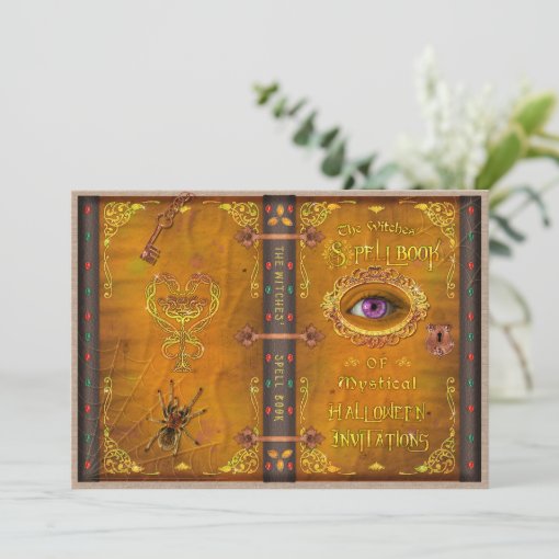 Halloween Witches Magic Spell Book Spooky Party Invitation | Zazzle