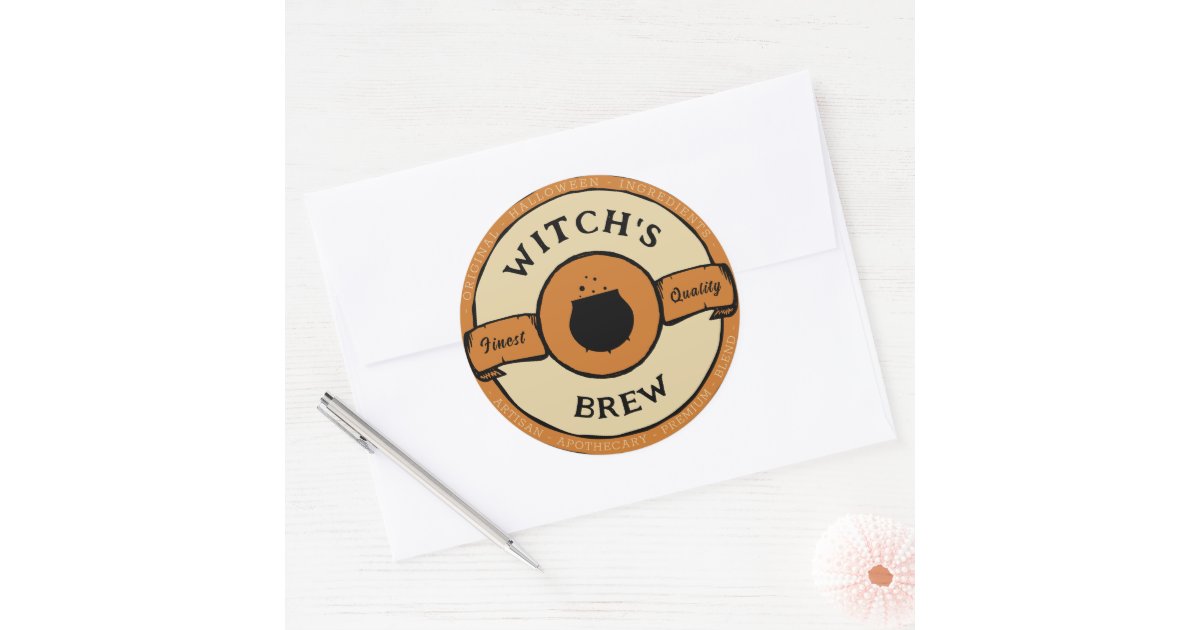 halloween witch's brew lable classic round sticker | Zazzle