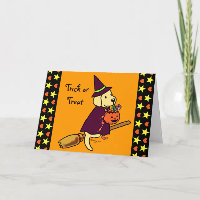 Halloween Yellow Labrador Cartoon 1 Card | Zazzle