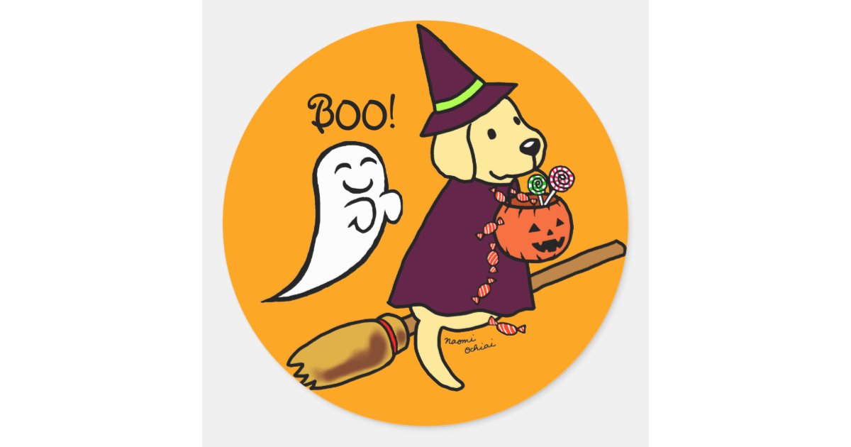 Halloween Yellow Labrador Cartoon 1 Classic Round Sticker | Zazzle