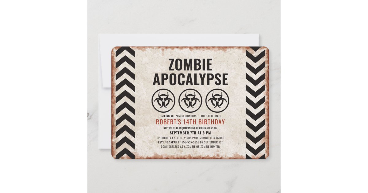 Halloween zombie party with biohazard icons invitation | Zazzle