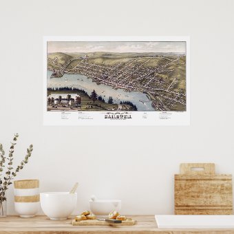 Hallowell, ME Panoramic Map - 1878 Poster | Zazzle