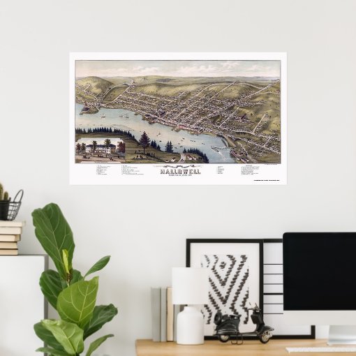 Hallowell, ME Panoramic Map - 1878 Poster | Zazzle
