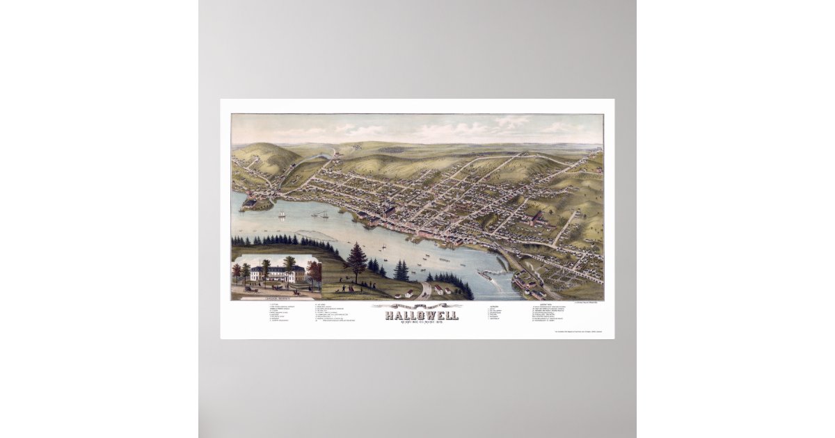 Hallowell, ME Panoramic Map - 1878 Poster | Zazzle