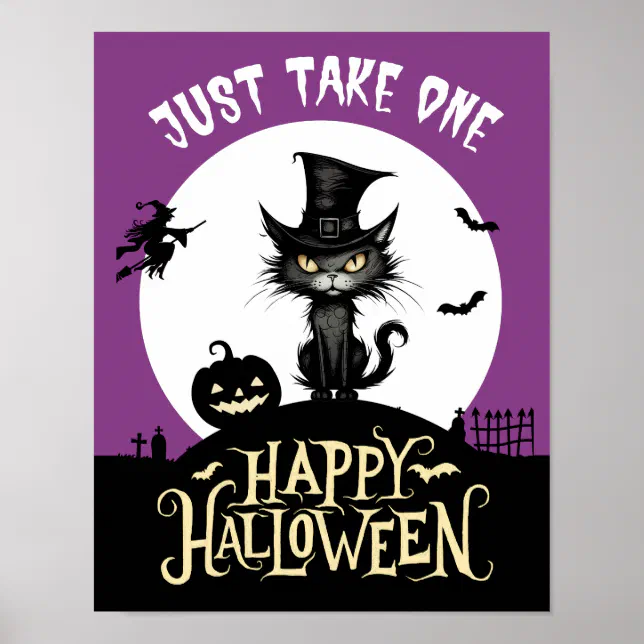 Hallowen candy black cat just take one porch sign | Zazzle