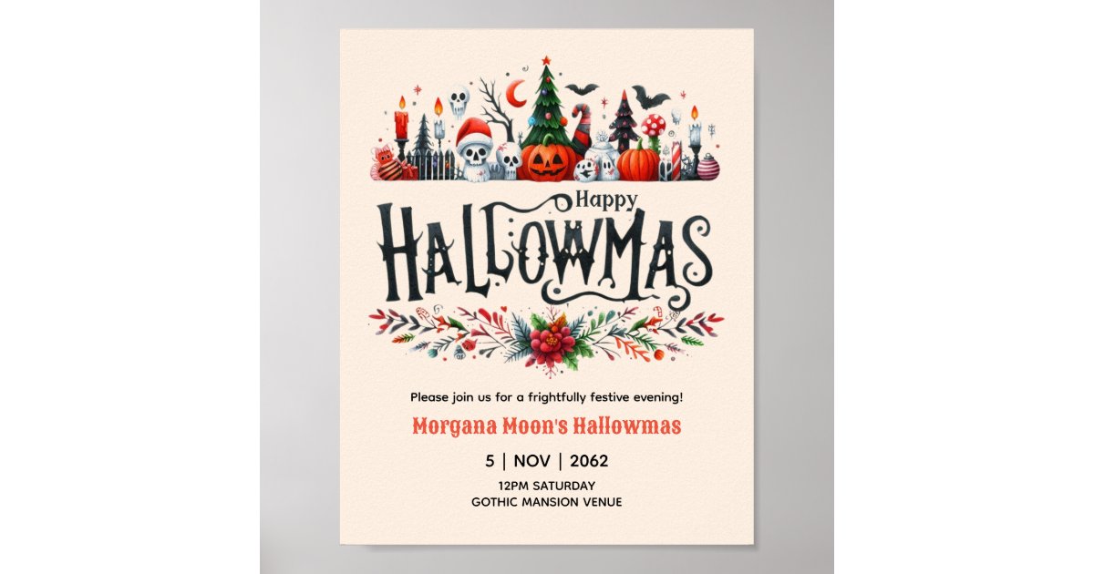 Hallowmas EVENT POSTER Halloween Christmas Mashup | Zazzle