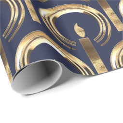 Halo around Candle Flame Pattern Blue and Gold Wrapping Paper | Zazzle