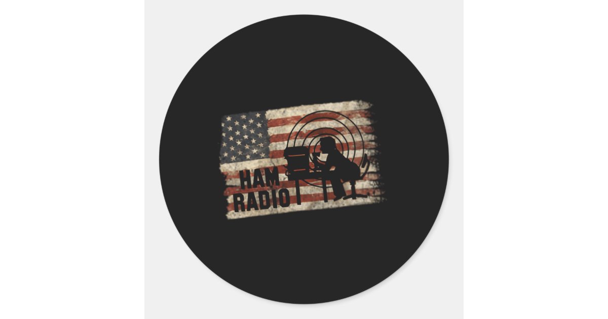 Ham Radio With Worn Flag Amateur Ham Operator Classic Round Sticker ...