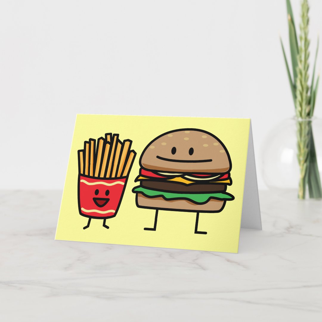Hamburger and Fries fast food bun junk fried hot Thank You Card | Zazzle