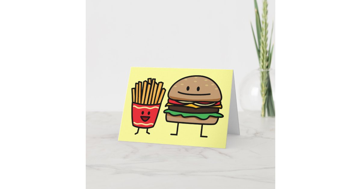 Hamburger and Fries fast food bun junk fried hot Thank You Card | Zazzle