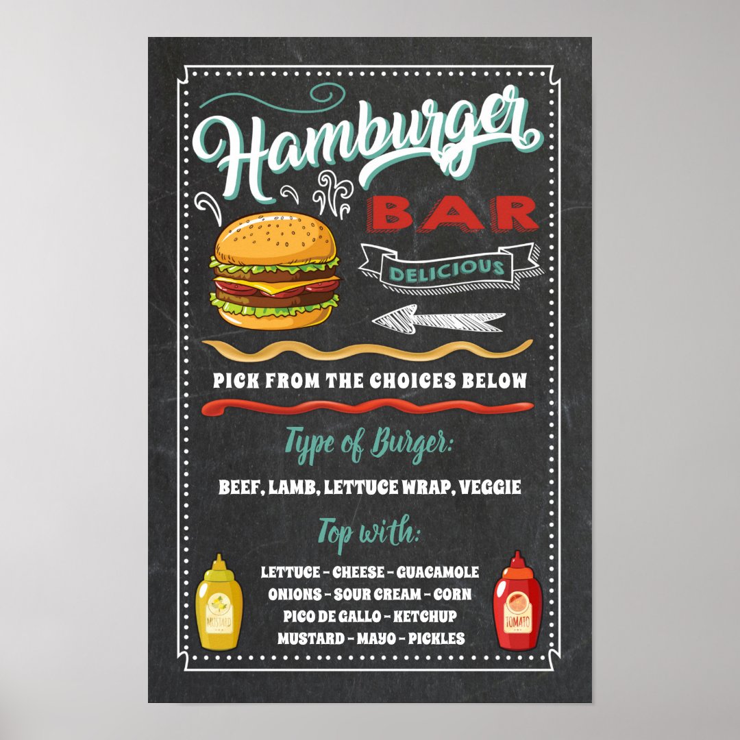Hamburger Bar Menu Party Sign | Zazzle