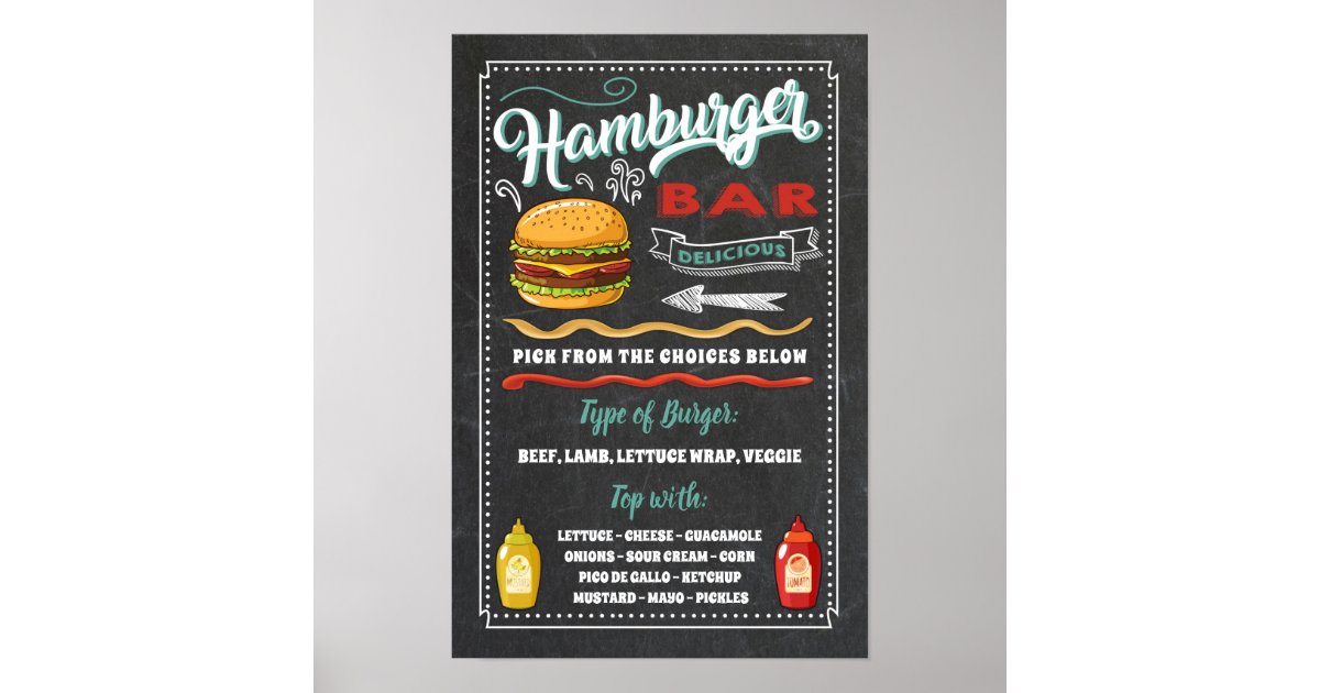 Hamburger Bar Menu Party Sign | Zazzle