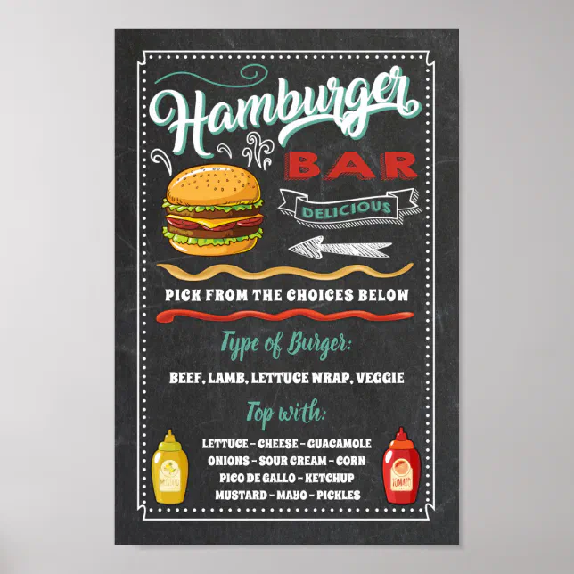 Hamburger Bar Menu Party Sign | Zazzle
