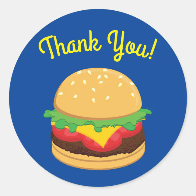 Hamburger Birthday Party Burger Thank You Classic Round Sticker | Zazzle