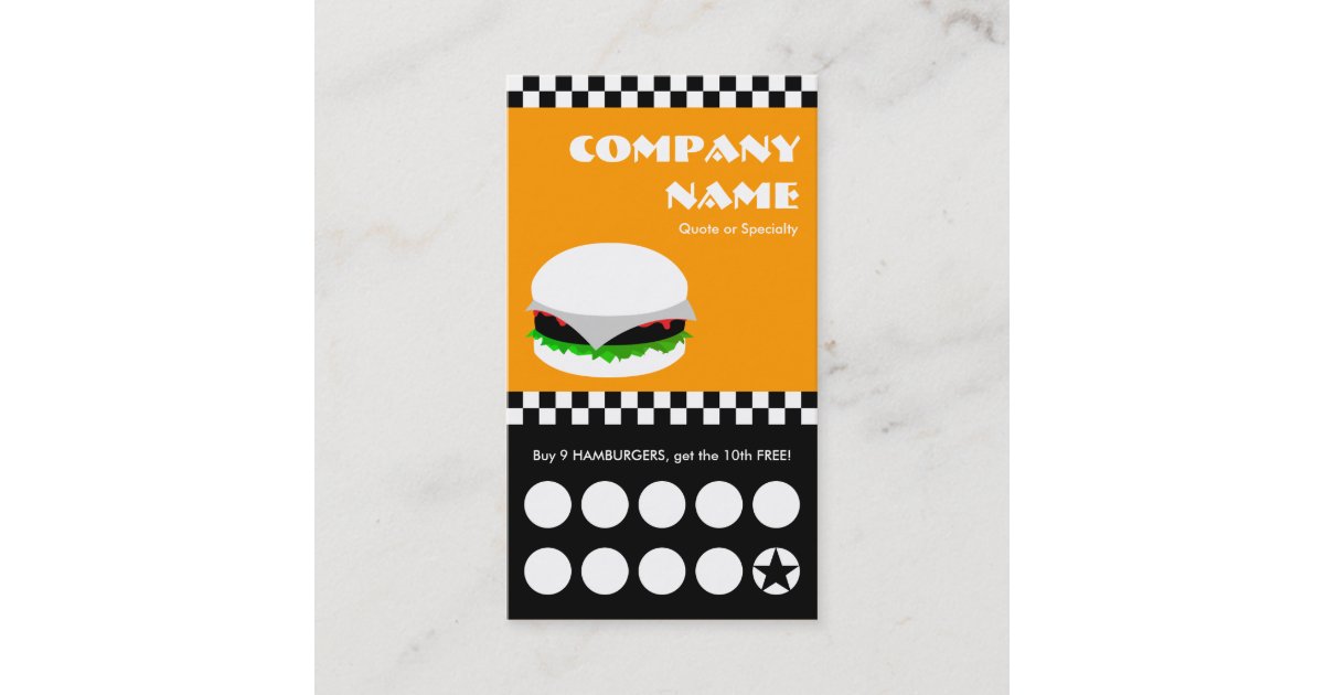 hamburger checkers punchcard loyalty card | Zazzle
