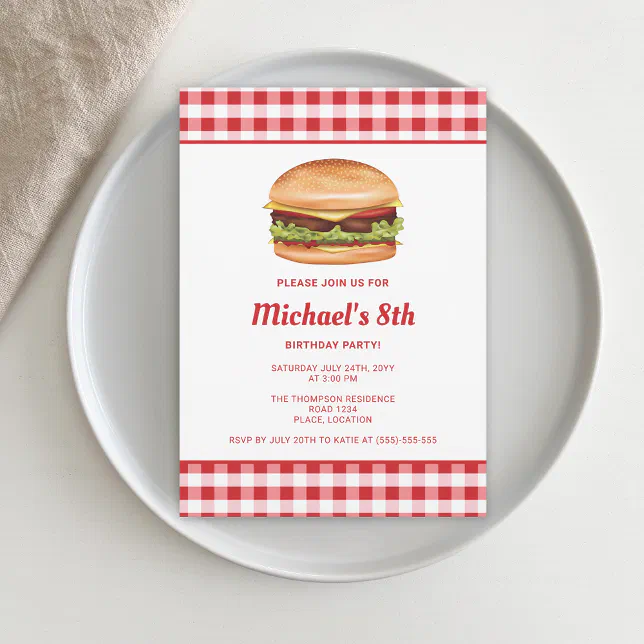 Hamburger Fast Food Illustration Birthday Party Invitation | Zazzle