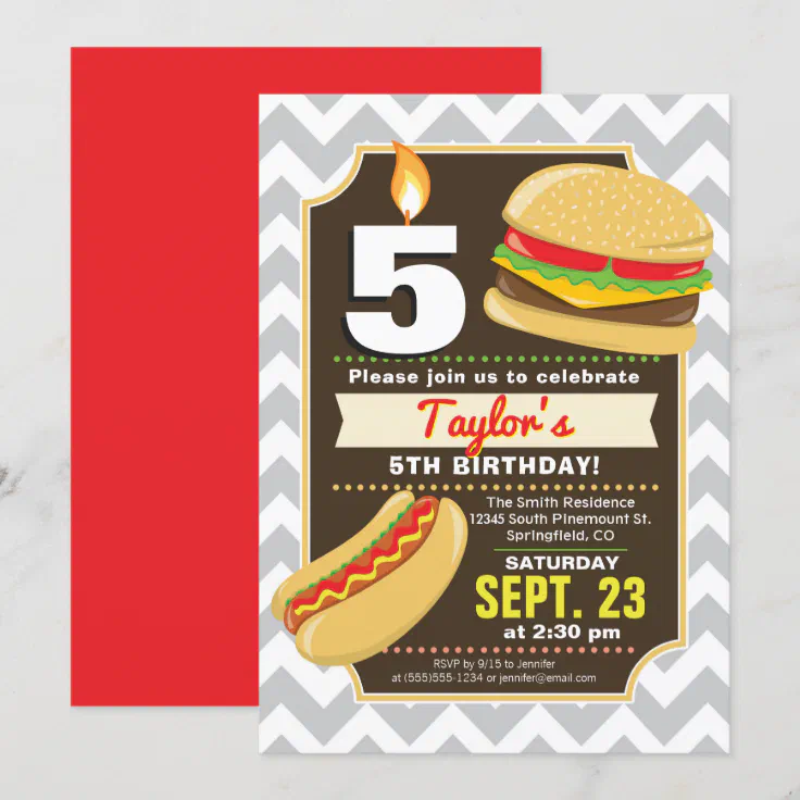 Hamburger & Hot Dog Birthday Party Invitation | Zazzle