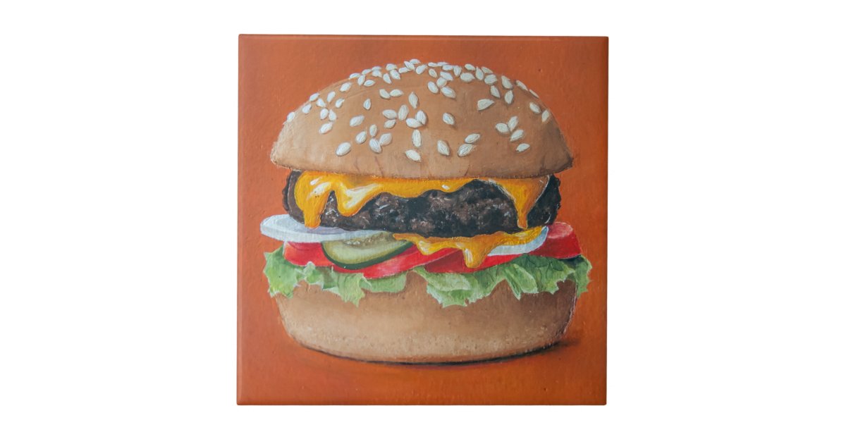 Hamburger Illustration ceramic tiles | Zazzle