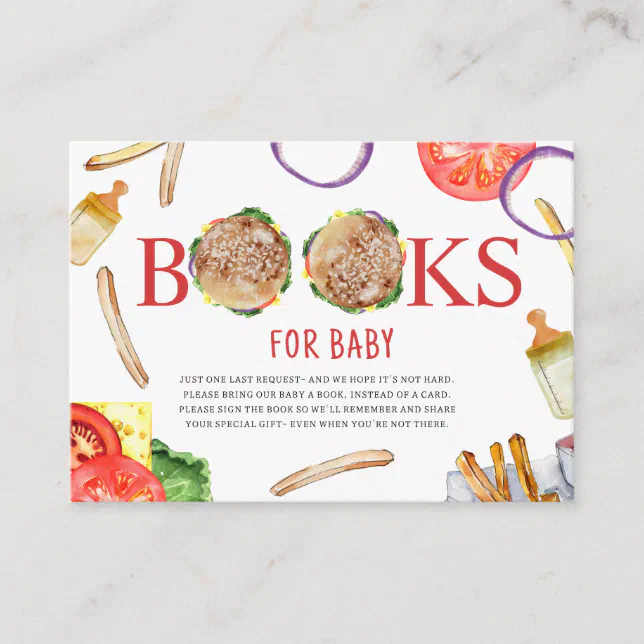 Hamburgers and Bottles Oh Baby Shower Book Request Enclosure Card | Zazzle