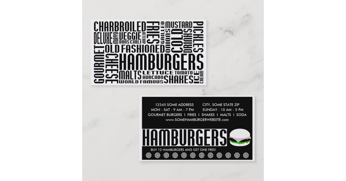 hamburgers (chit chat) loyalty card | Zazzle