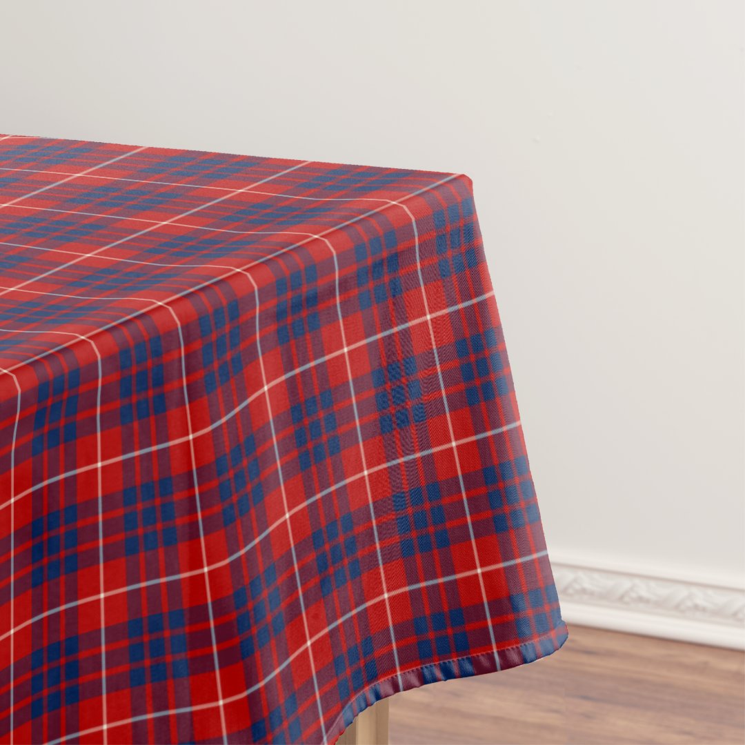 Hamilton Clan Bright Red and Royal Blue Tartan Tablecloth | Zazzle