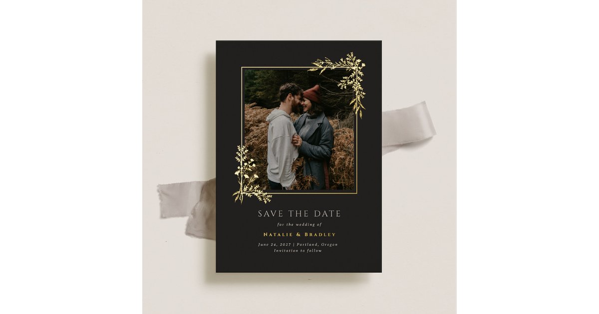 Hamilton Gold Foil Greenery Wedding Save the Date Foil Invitation | Zazzle