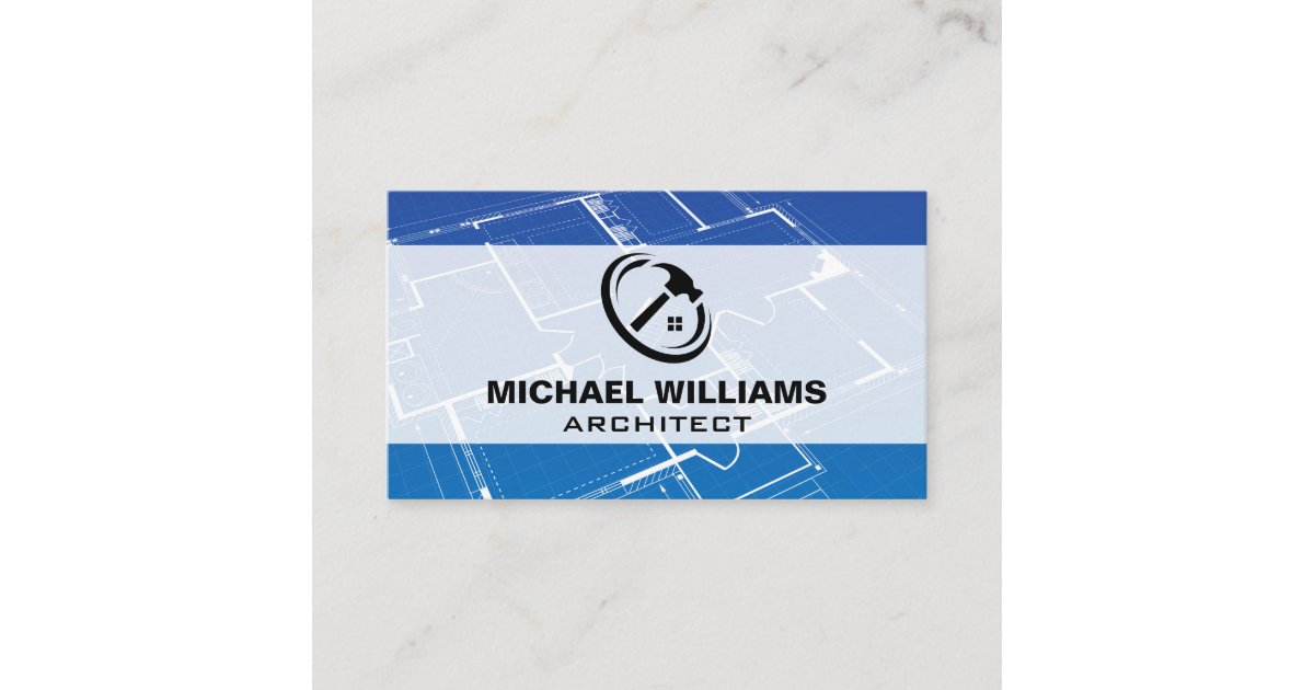 Hammer Home Builder Logo | Blueprints Business Card | Zazzle