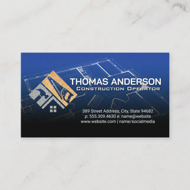 Hammer Saw Logo | Construction | Blueprints Business Card | Zazzle