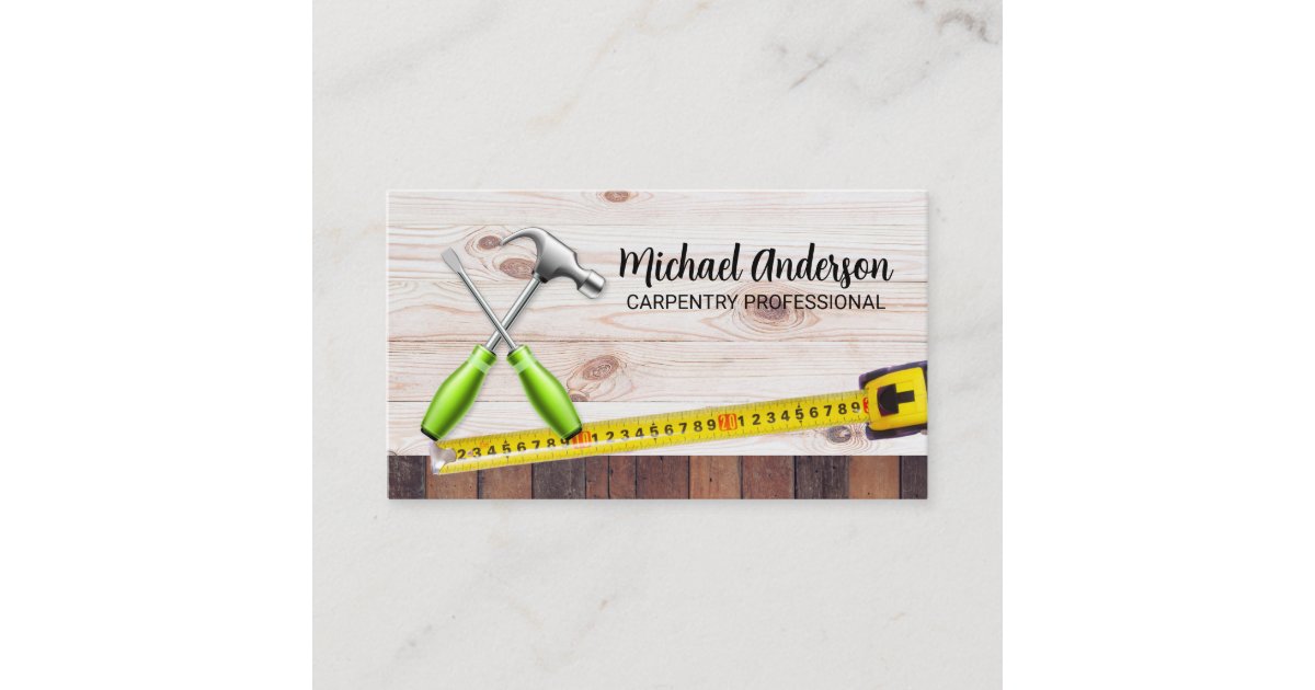 Hammer | Screw Driver | Wood | Tape Measure Business Card | Zazzle