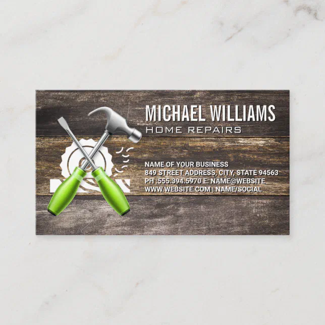 Hammer Screw | Saw | Wooden Boards Business Card | Zazzle