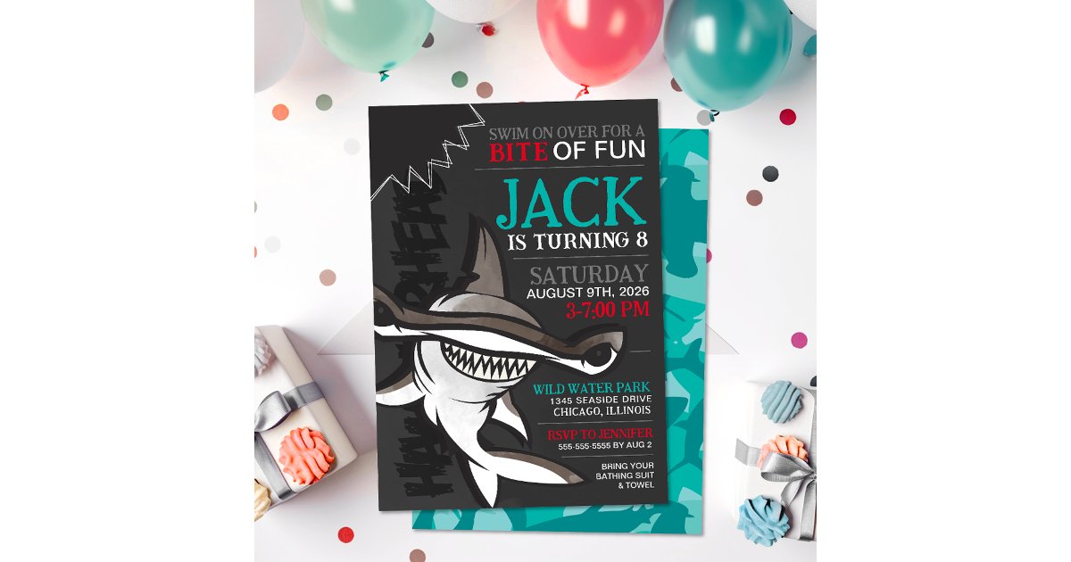 Hammerhead Shark Bite Kids Birthday Invitation | Zazzle