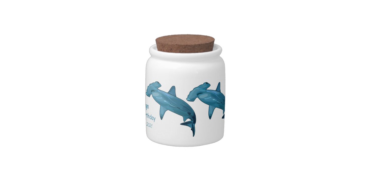 Hammerhead shark cartoon illustration candy jar | Zazzle