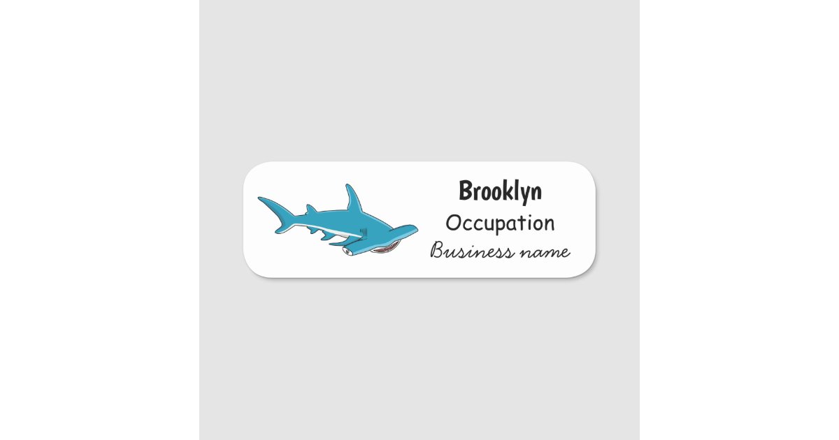 Hammerhead shark cartoon illustration name tag | Zazzle