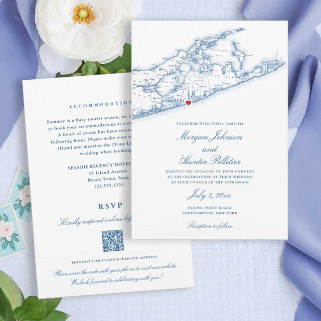 Hamptons Beach all-in-one QR code RSVP Wedding Invitation | Zazzle