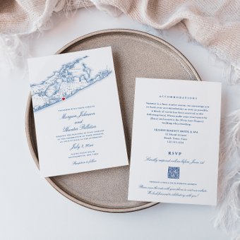 Hamptons Beach all-in-one QR code RSVP Wedding Invitation | Zazzle