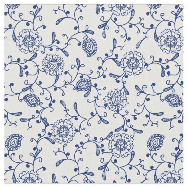 Hamptons Blue and White Ginger Jar Vase Pattern Fabric | Zazzle