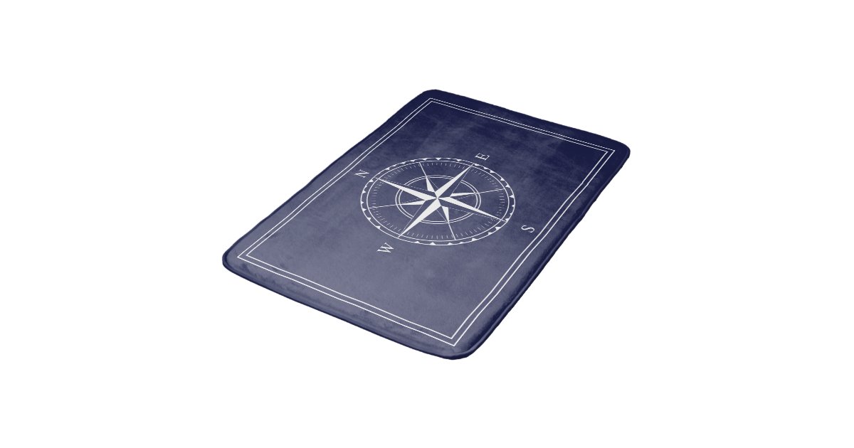 Hamptons Navy and White Nautical Ship Compass Rose Bath Mat | Zazzle