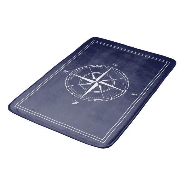 Hamptons Navy and White Nautical Ship Compass Rose Bath Mat | Zazzle