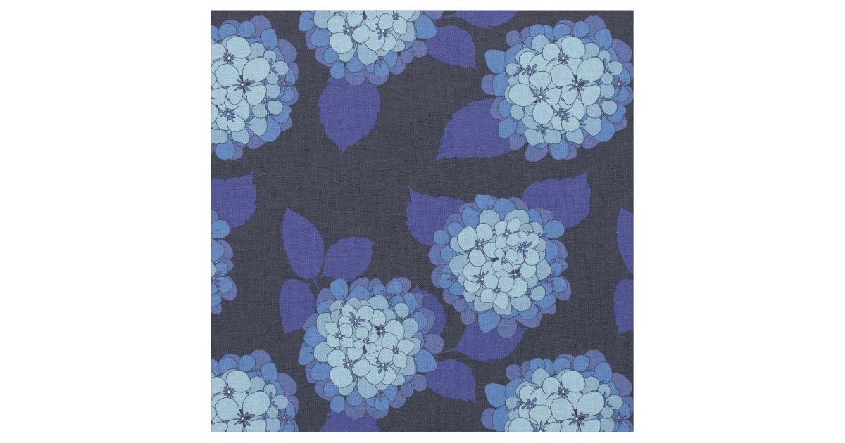 Hamptons Navy Blue Hydrangeas Floral Pattern Fabric | Zazzle