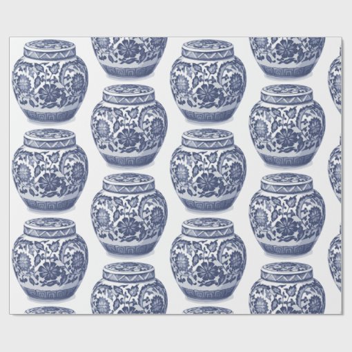 Hamptons Navy Blue White New England Ginger Jar Wrapping Paper | Zazzle