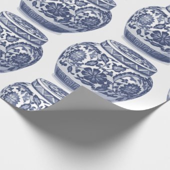 Hamptons Navy Blue White New England Ginger Jar Wrapping Paper | Zazzle