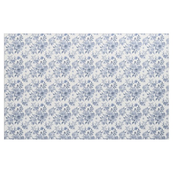 Hampton's Style Blue White Abstract Floral Pattern Fabric | Zazzle