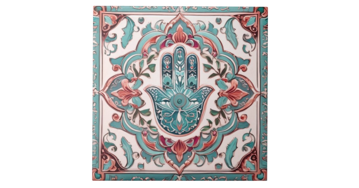 Hamsa Hand Symbol - Aqua Turquoise Hand of Fatima Ceramic Tile | Zazzle
