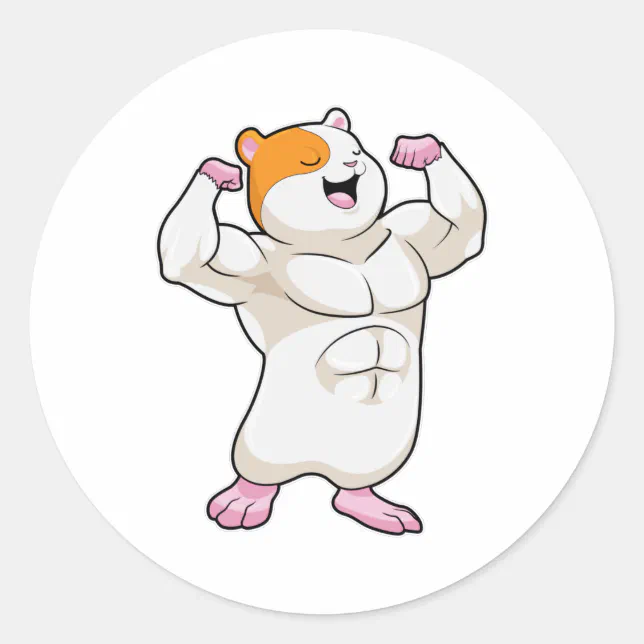 Hamster as Bodybuilder with big Muscles Classic Round Sticker | Zazzle