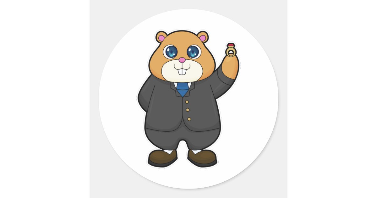 Hamster as Groom with Wedding ring Classic Round Sticker | Zazzle
