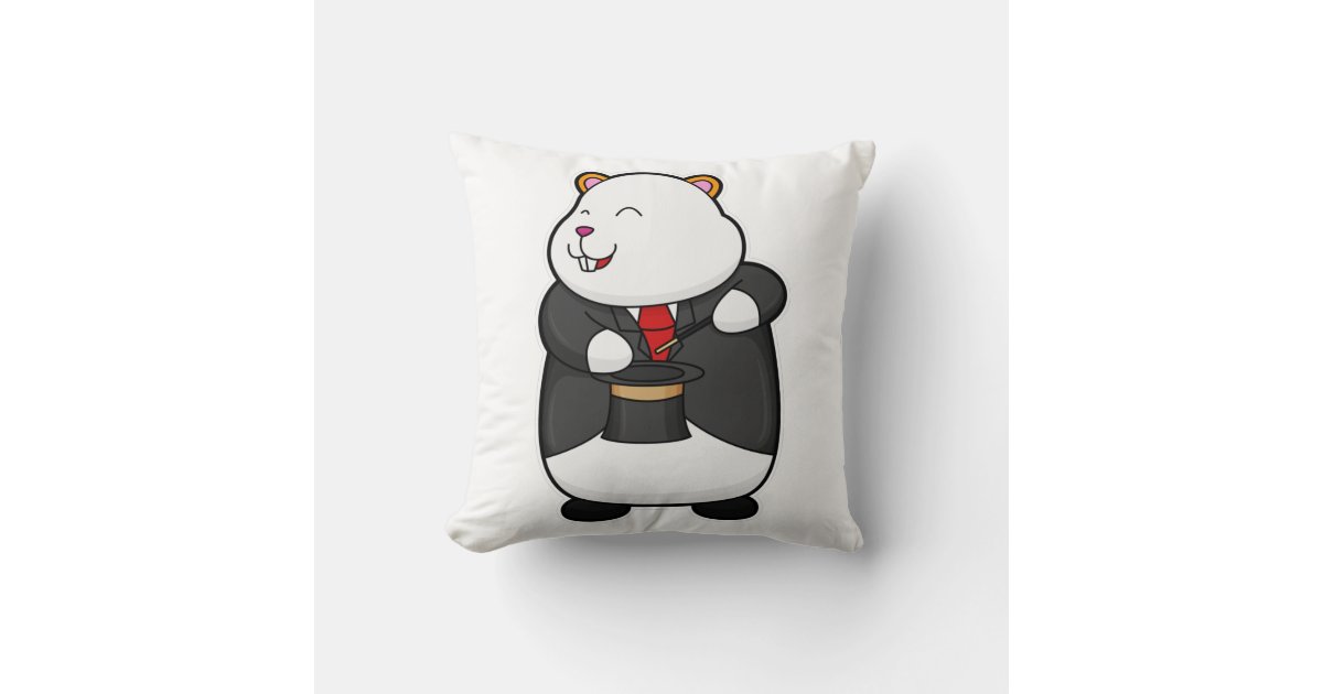 Hamster as Magician with Magic wand & Hat Throw Pillow | Zazzle
