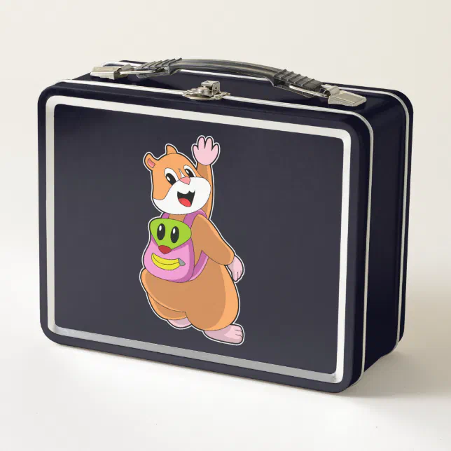 Hamster as Student with Backpack.PNG Metal Lunch Box | Zazzle