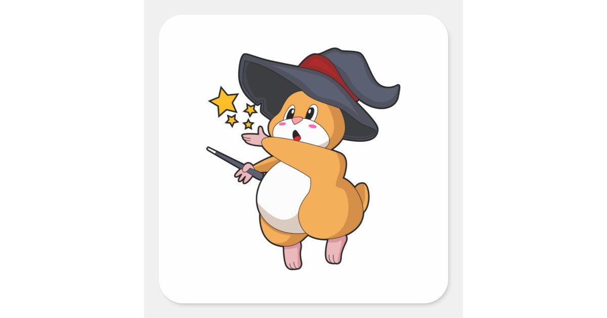 Hamster as Wizard with Magic wand Square Sticker | Zazzle