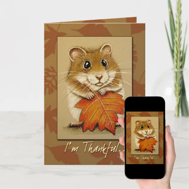 Hamster & Autumn Leaf - Thanksgiving Card | Zazzle